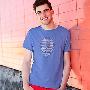 Ripple Junction Grateful Dead Men's Short Sleeve T-Shirt Patriotic Steal Your Face 4th of July Stealie Heather Royal 2XL
