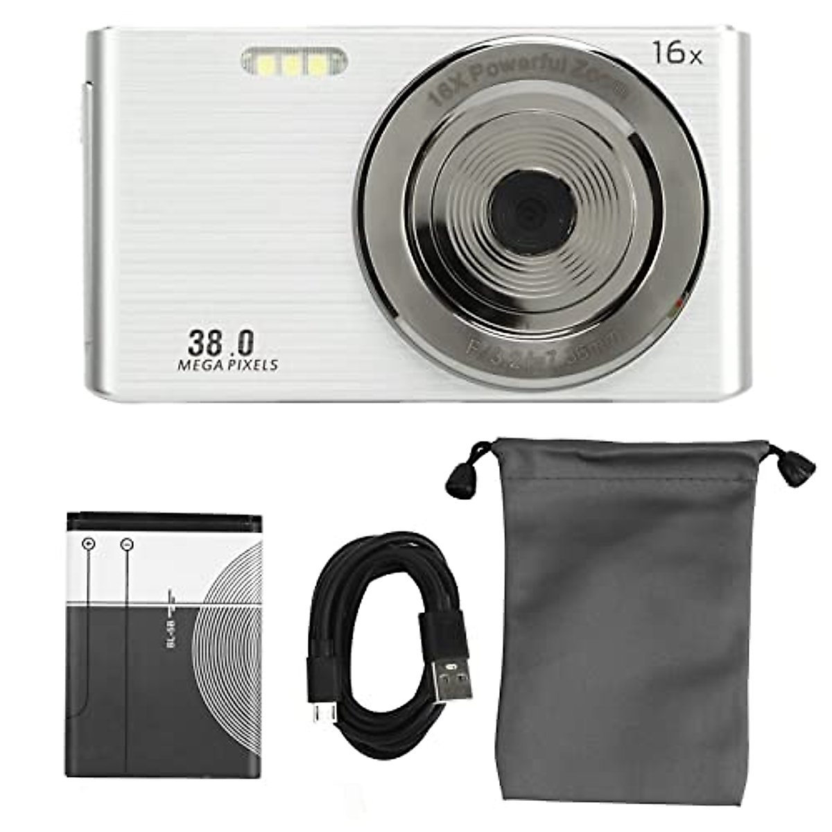 Portable Digital Camera, 1080P 38MP Digital Camera for Kids, Anti Shake Video Camera with 16X Zoom and 2.4in Screen, Built in Fill Light, Point and Shoot Camera for Teens Beginners