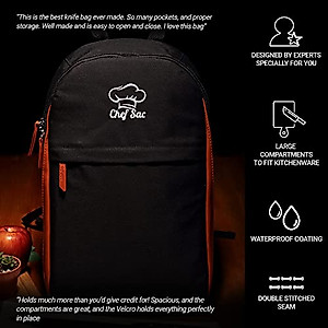 Chef Sac Chef Knife Bag Folding Knife Bag | 20+ Pockets for Knives & Tools | Large Pocket for Tablet & Notebooks | 500D Fortified Nylon | Knife Backpack for Chefs & Culinary Students(Black)