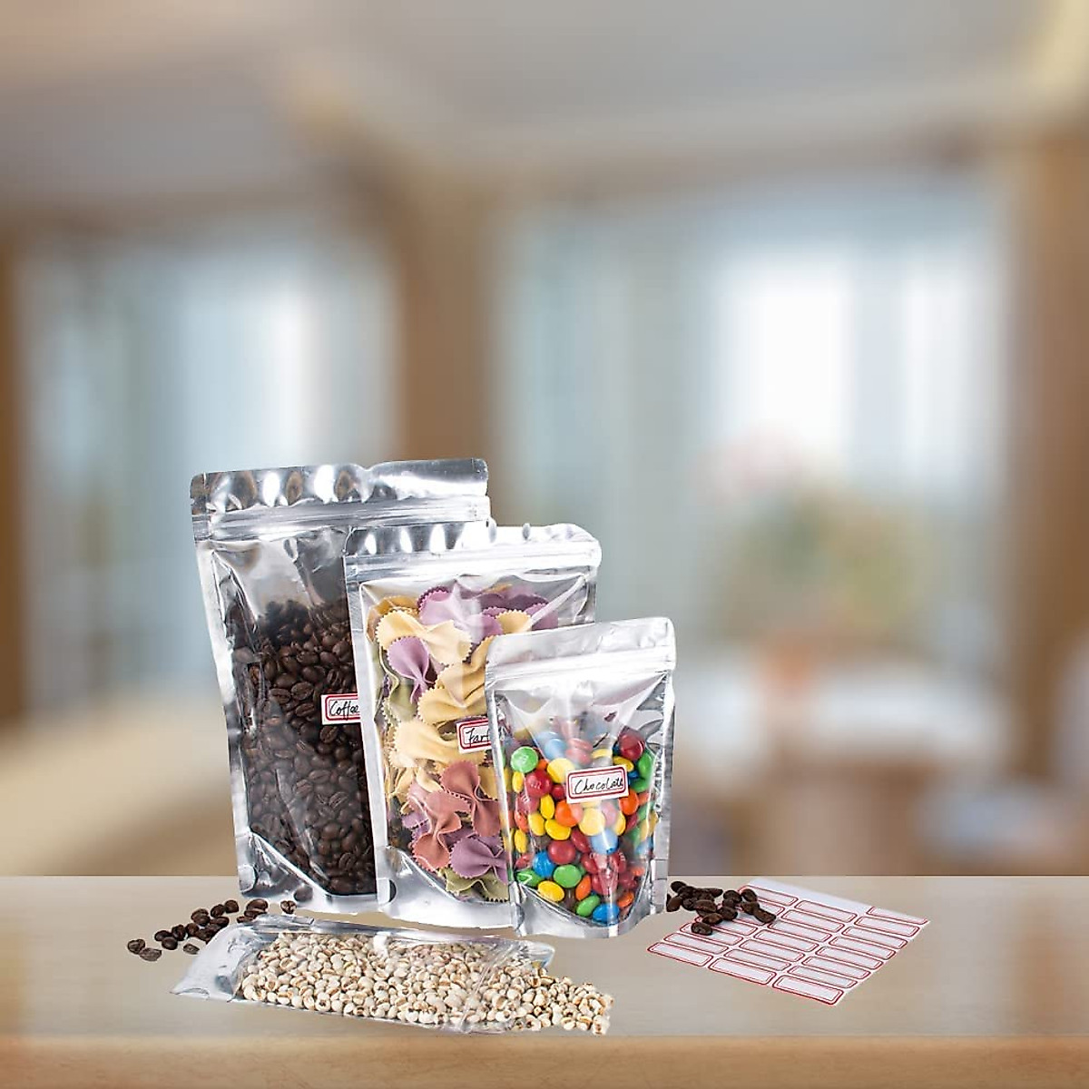 Belle KR - Pack of 300-100 Each of Small, Medium and Large Mylar Bags - Stand Up Clear Front Pouches