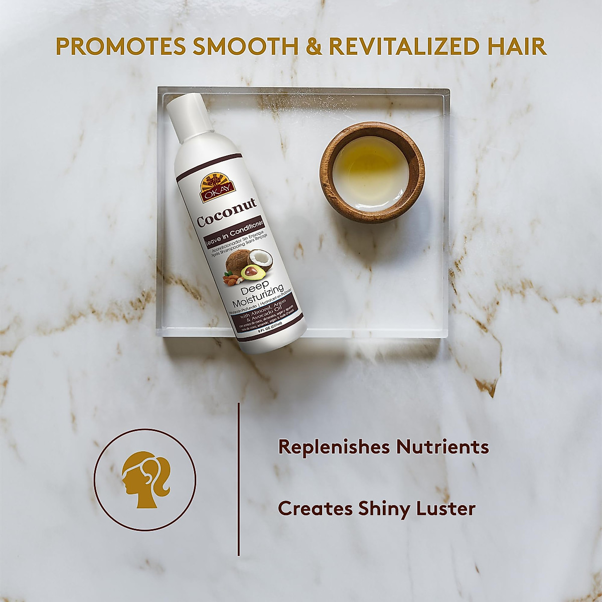 OKAY Coconut Leave In Conditioner - Hair Moisturizer for Women and Men, Contains Castor Seed Oil, Natural Hair Product for Hair Growth, Curly Hair Grease for Smooth, Moisturized Hair - 8 Oz