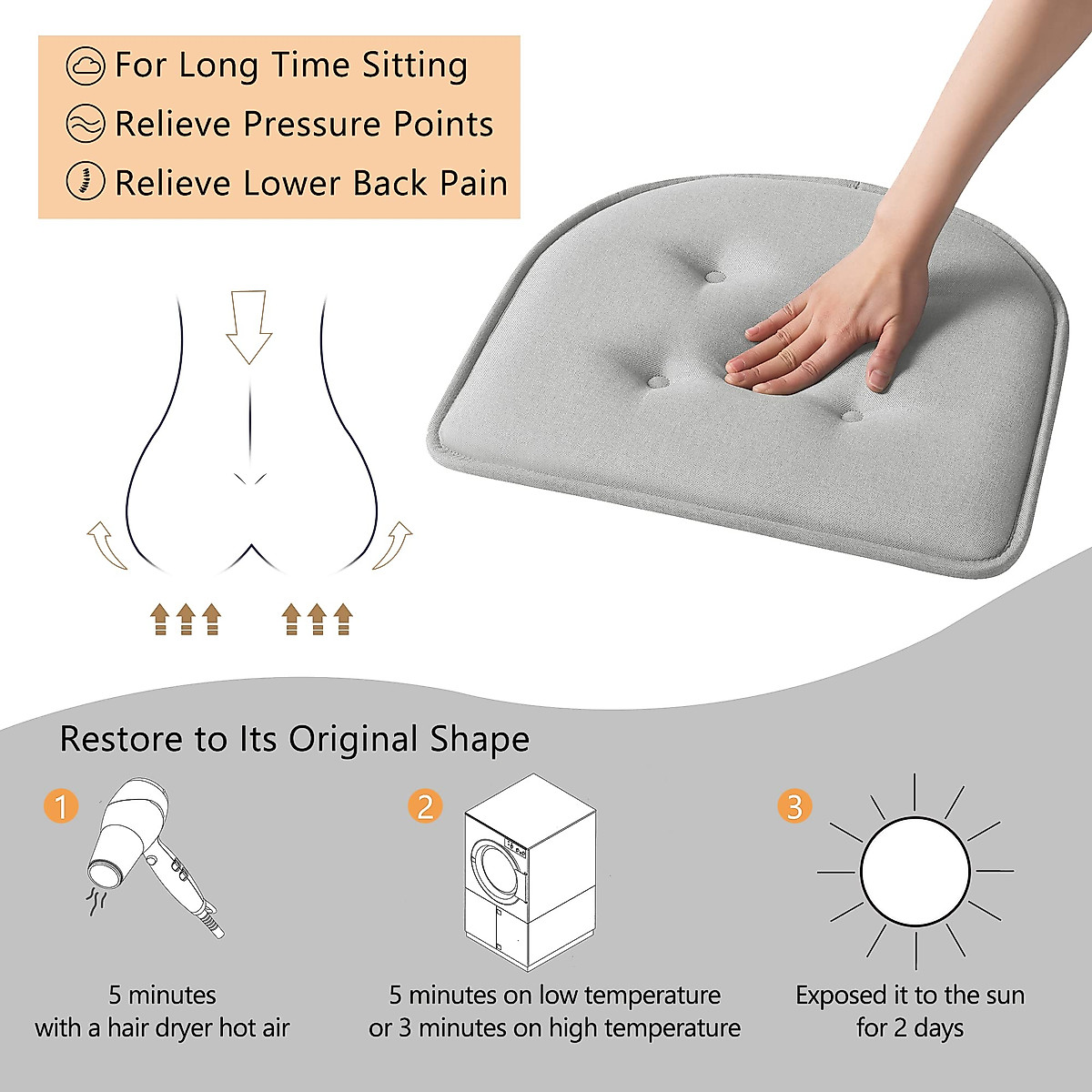 LOVTEX Chair Cushions for Dining Chairs 6 Pack, Non Slip Chair Pads for Dining Chairs, Kitchen Chair Cushions 17 x 16 x 1.5, Light Grey Seat Cushions