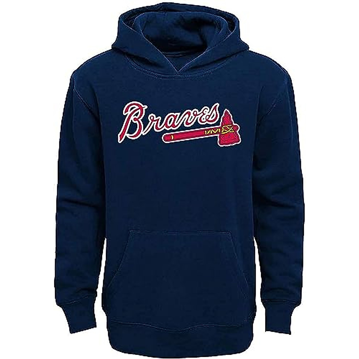 MLB Kids Youth 8-20 Officially Licensed Embroidered Team Wordmark Logo Fleece Pullover Hoodie Sweatshirt (as1, numeric, numeric_8, regular, Atlanta Braves - Navy)