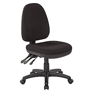 Office Star Ergonomic Dual Function Office Task Chair with Adjustable Padded Back and Built-in Lumbar Support, Armless, Icon Black Fabric