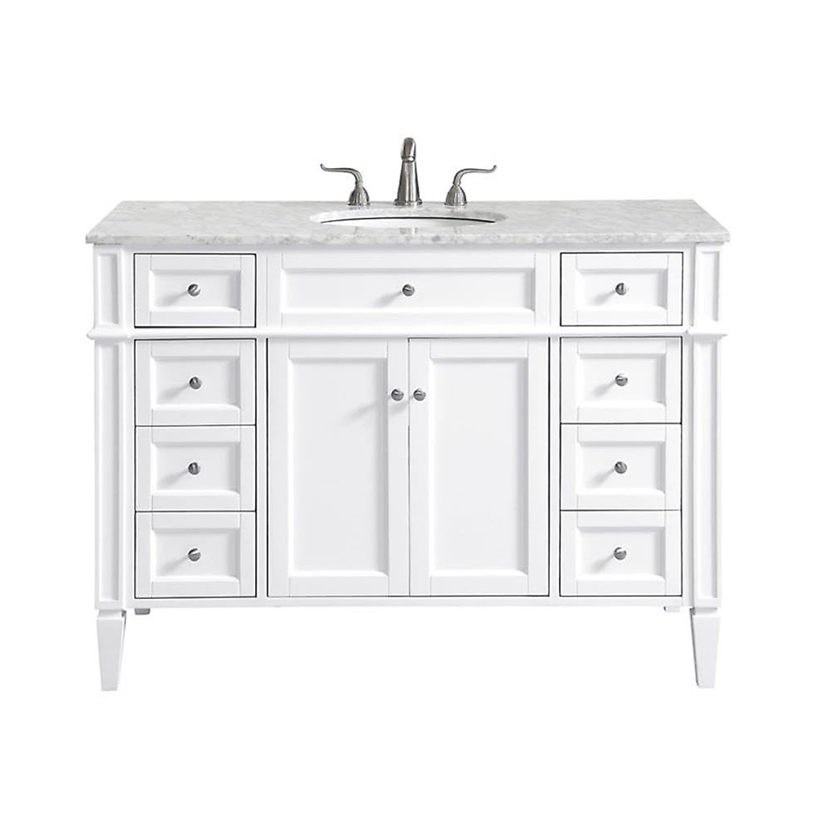 Elegant Kitchen and Bath 48 inch Single Bathroom Vanity Cabinet Set with White Marble Countertop - White