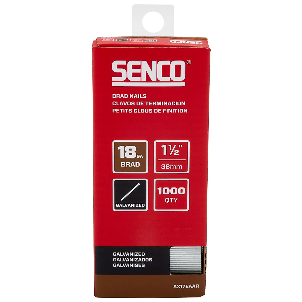 SENCO AX17EAAR 1-1/2" 18 Gauge Brad Nails, Galvanized Finish 1,000 Count Pack