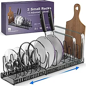 10+ Pot lid organizer for Cabinet - BTH Pot Lid Organizer Holder with 10 Adjustable Compartments - Anti-Scratch Padding - Ideal for Cookware, Bakeware, and Frying Pan Racks (Dark Grey)