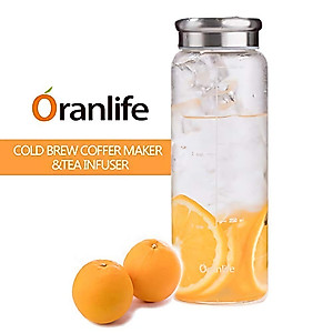 Oranlife Cold Brew Coffee Maker, Portable Iced Coffee and Tea Infuser with Airtight Lid, Reusable Stainless Steel Mesh Filter for Iced Tea/Coffee, 3cup, 26oz