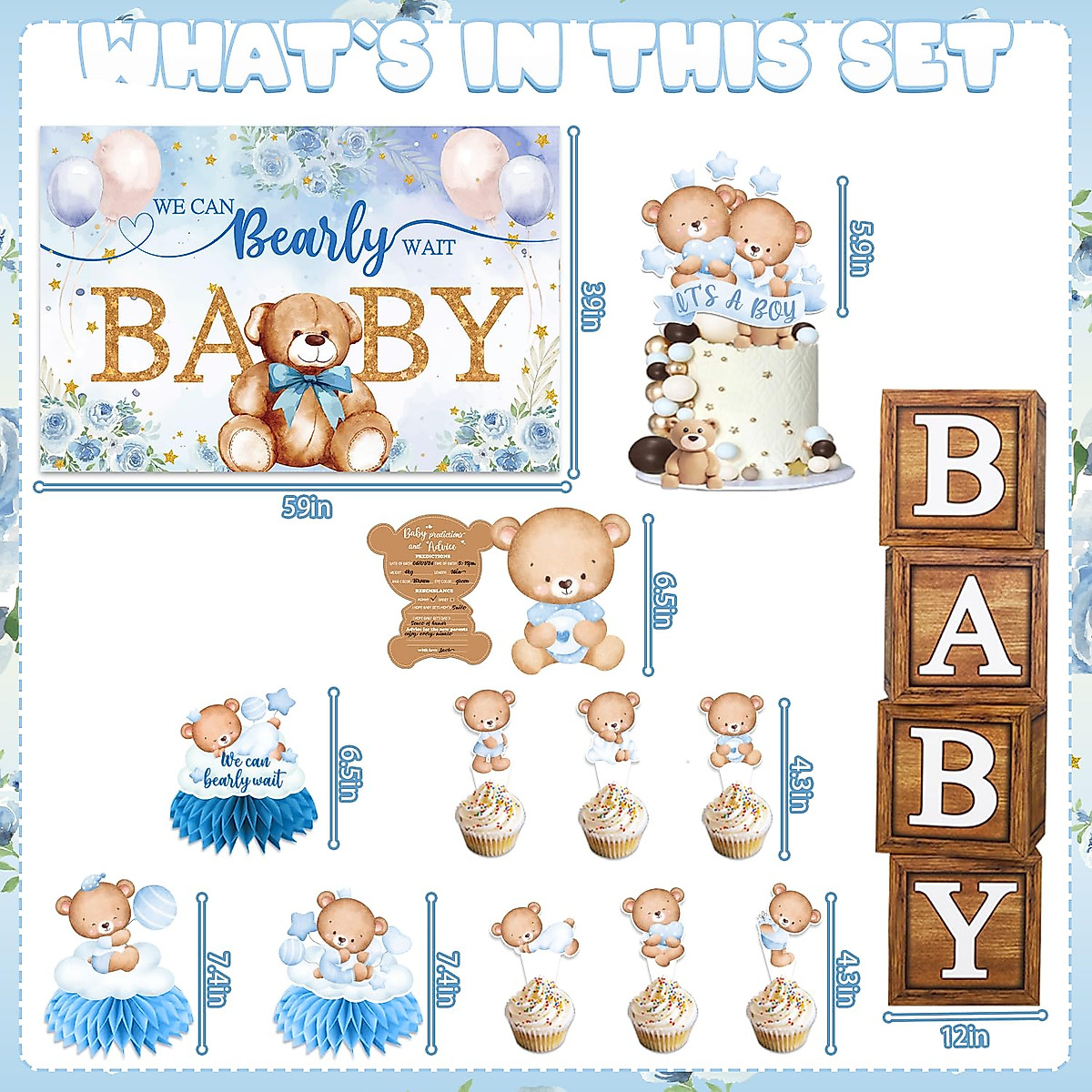 Cocomigo 187pcs We Can Bearly Wait Baby Shower Decorations Teddy Bear Baby Shower Decorations We Can Bearly Wait Balloon Arch Kit Its A Boy Baby Shower Decorations for Baby Shower Themes Party