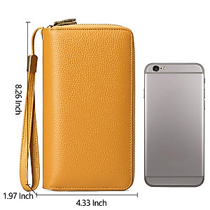 SENDEFN Leather Women Wallet RFID Blocking Zipper Around Phone Holder Clutch Wristlet Large Capacity