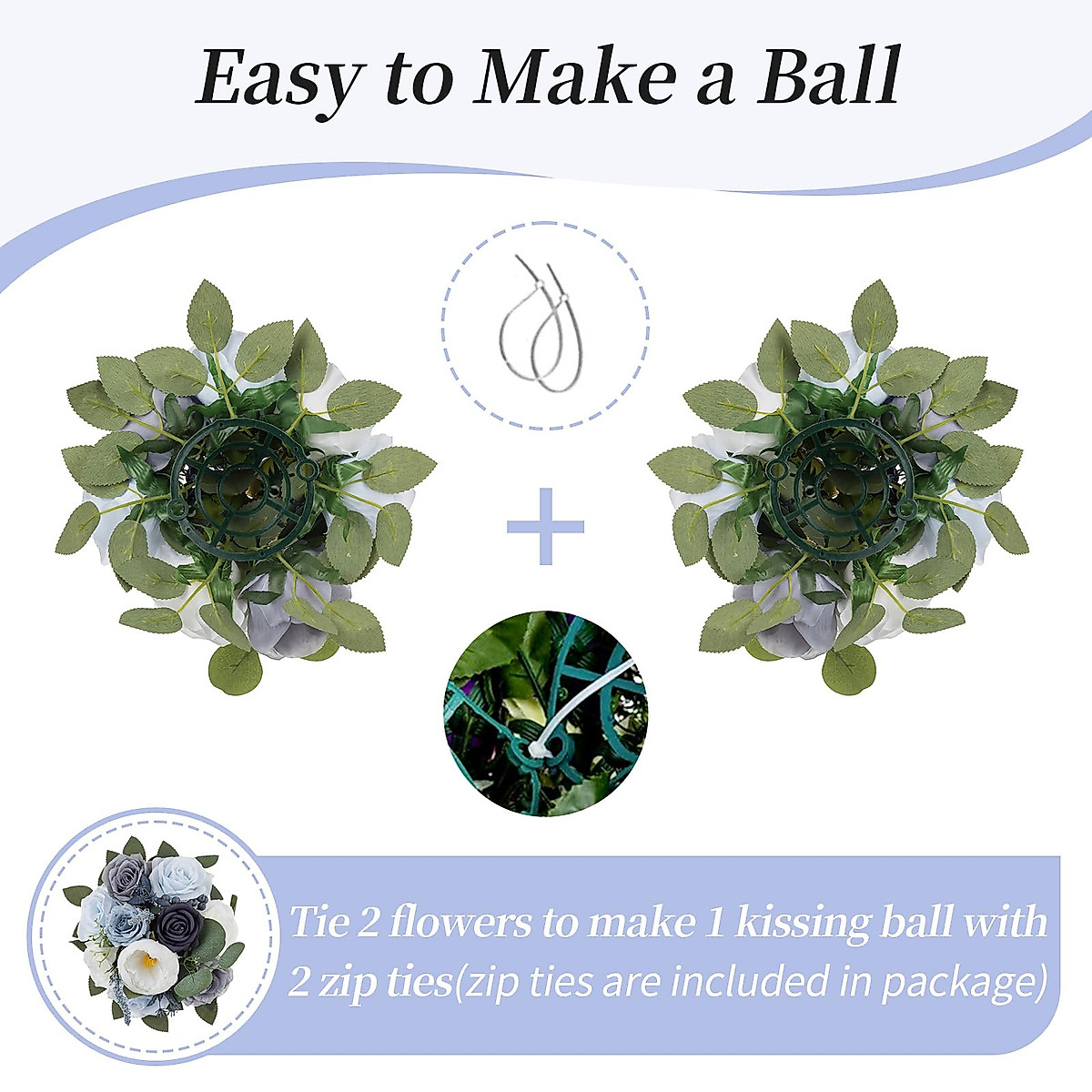 BLOSMON Artificial Flowers Ball Wedding Centerpieces 6 Pcs Dusty Blue Rose Artificial Flower Center Pieces Decoration for Table Silk Kissing Ball Floral Bouquet Arrangements Home Party DIY Decor