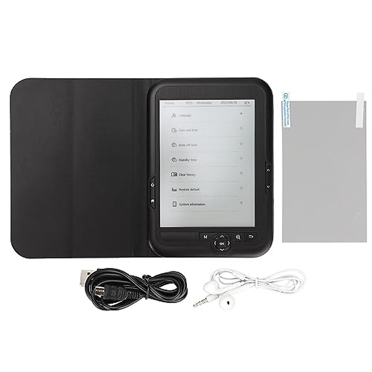 E Reader with Electronic Ink Screen, Headphone and Leather Case, Portable 6 Inch 800x600 Resolution Display E Book Reader, Electronic Digital Book Read, Support 32GB TF Card (8GB)