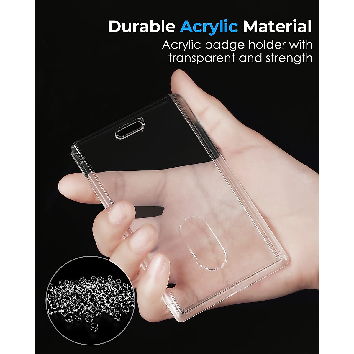 KTRIO 2 Pack Heavy Duty Badge Holder, Clear Acrylic ID Card Holder with Easy Access Thumb Hole, Hard Plastic ID Badge Holder for Student, Nurse and Office - Vertical