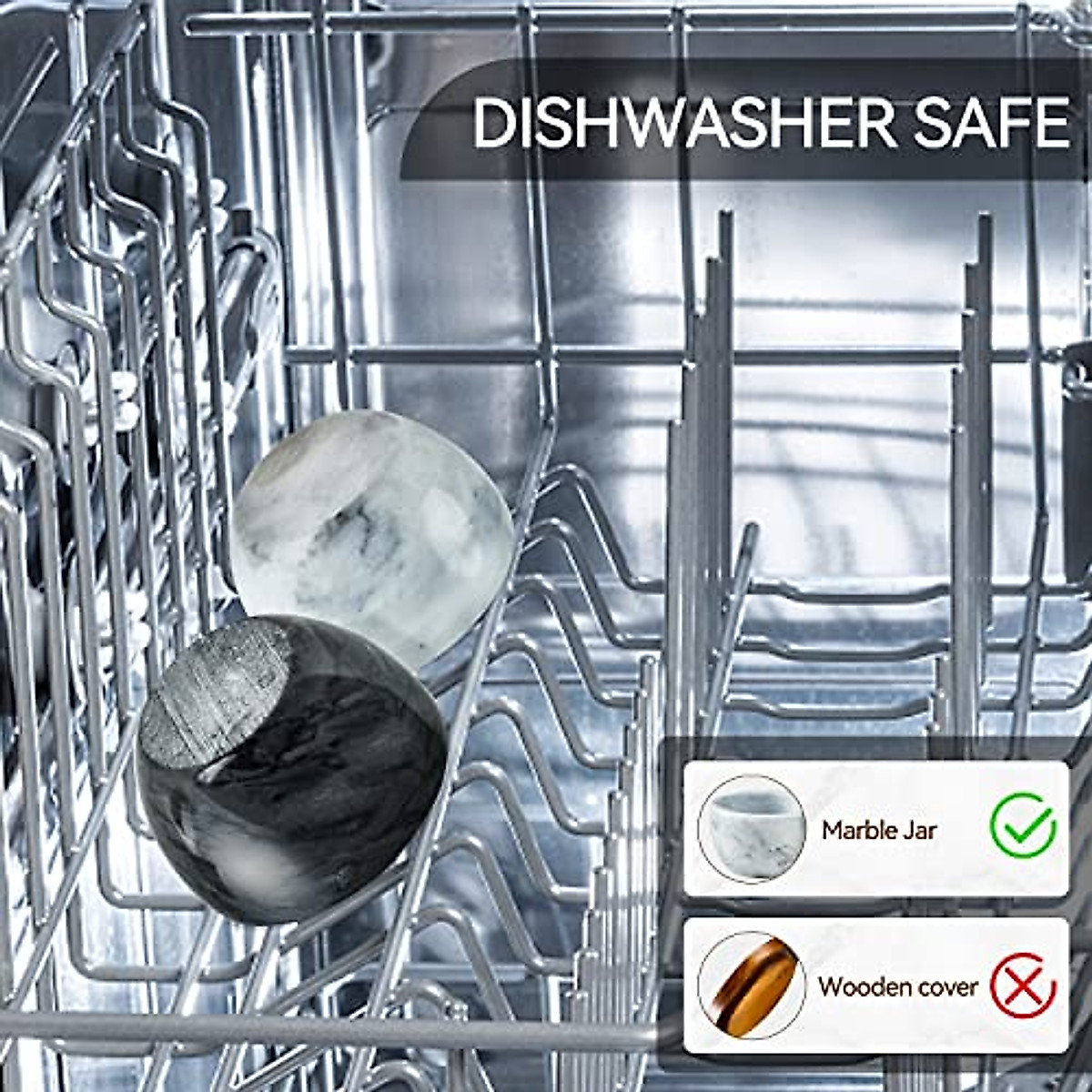 MarcZero Large Salt Box Spice Seasonings Keeper Pepper Container,Marble Base with Wooden Cover,Salt Cellar Big Capacity Elegant Design (White)