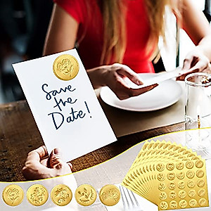 500 Pieces Gold Embossed Envelope Seals Stickers Adhesive Seal Stickers Vintage Embossed Foil Certificate Seal Plant DIY Labels for Wedding Invitations Envelopes, 5 Patterns (Flower Style)