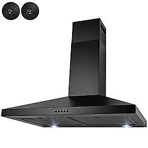 AKDY 30 in. Convertible Kitchen Wall Mount Range Hood with Carbon Filters in Black Painted Stainless Steel