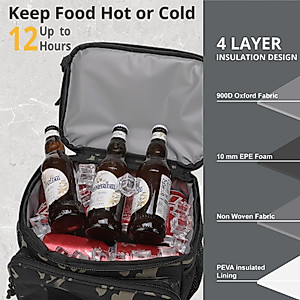 ATRIPACK 2 Compartment Lunch Bag for Men Adult, Tactical Lunch Box Leakproof Insulated Large Cooler Bag for Work with Adjustable Shoulder Strap Flag Double Layer Lunch Pail（Camo-Black）