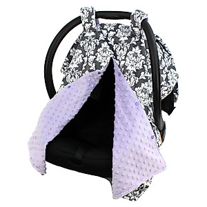 Dear Baby Gear Deluxe Car Seat Canopy, Custom Minky Print Grey and White, Lavender Minky Dot