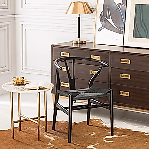 Polynices Wishbone Chair, Weave Modern Solid Wood Mid-Century Y Shaped Backrest Dining Chair (Black Set of 2)