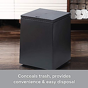 Modern Waste Basket - 1.85 Gal/7L Square Shape Trash Bin - Pop Open Trash Can with Lid - Black Bathroom Trash Can - Push Top Kitchen Garbage Can - Home/Office Trash Can with Removable Liner Bucket