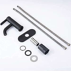 Bainser Single Hole Bathroom Faucet with Removable Aerator, Bathroom Sink Faucet with Deck Plate (1 or 3 Holes Installable), Single Handle Washbasin Faucet, Bathroom Vanity Faucets, Black