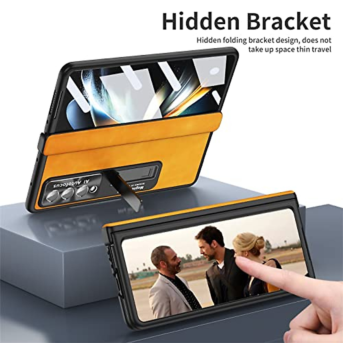 Soyeacrg Case for Samsung Galaxy Z Fold 5, Magnetic Hinge Protection Luxury Genuine Italian Nappa Leather Ultra-Thin Slim Fit Full Protection Case for Samsung Z Fold 5 2023,Yellow