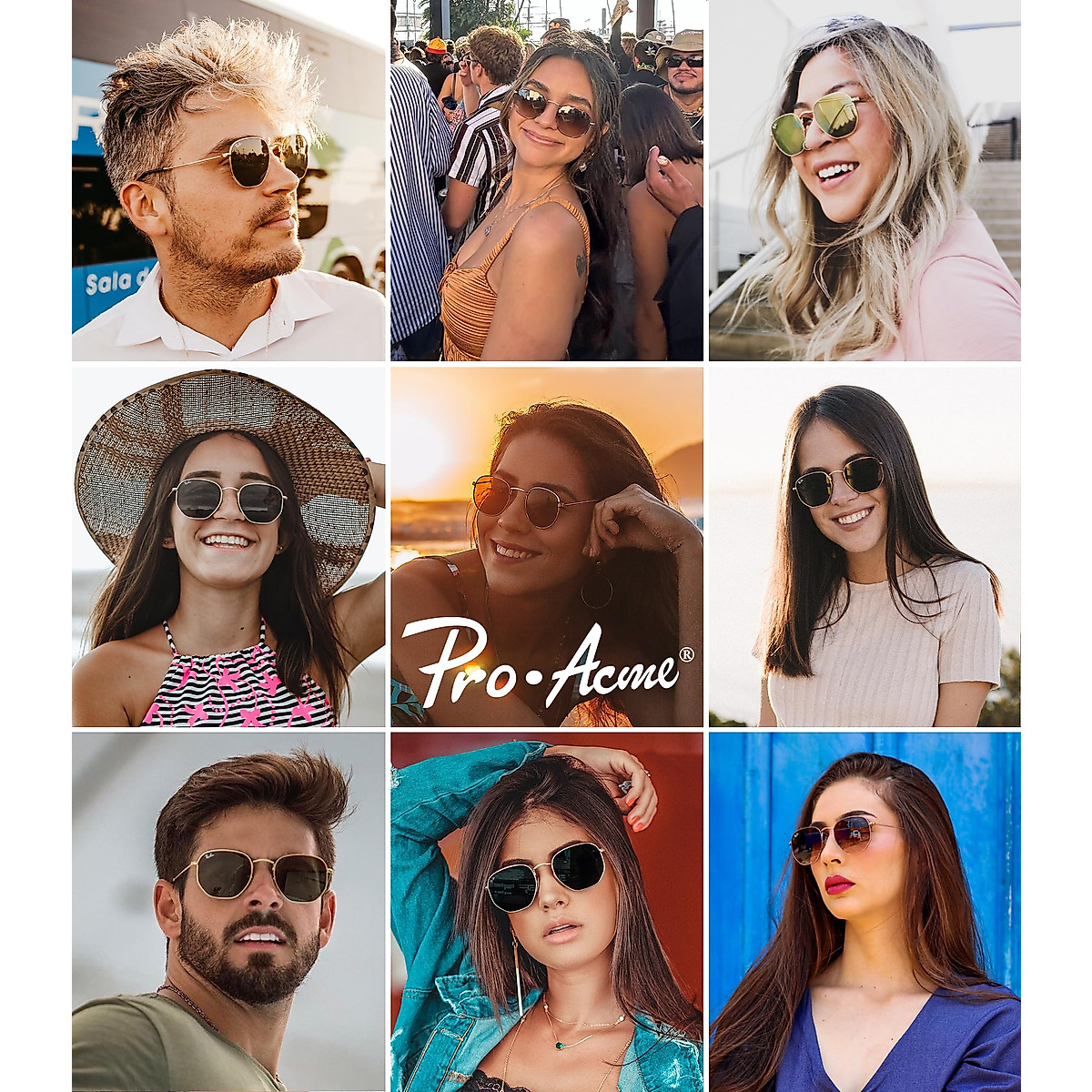 Pro Acme Small Square Sunglasses for Women Men 100% Real Glass Lens Hexagonal Frame (C8 | Gold | Grey, NEW-54)