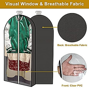 65" Garment Bags for hanging clothes, 4" Gussetes, Clear Moth Proof Suit Bag for Closet Storage or travel, Plastic Protector for wedding dress, long gowns, dance costumes, Sweaters, Shirts, Jackets,Coat, 5 Packs, Black