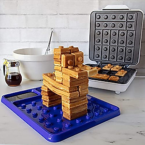 Building Brick Electric Waffle Maker with 2 Construction Eating Plates- Cook Fun, Buildable Waffles or Pancakes in Minutes- Revolutionize Breakfast for Kids, Adults- Stack & Build on Serving Dishes