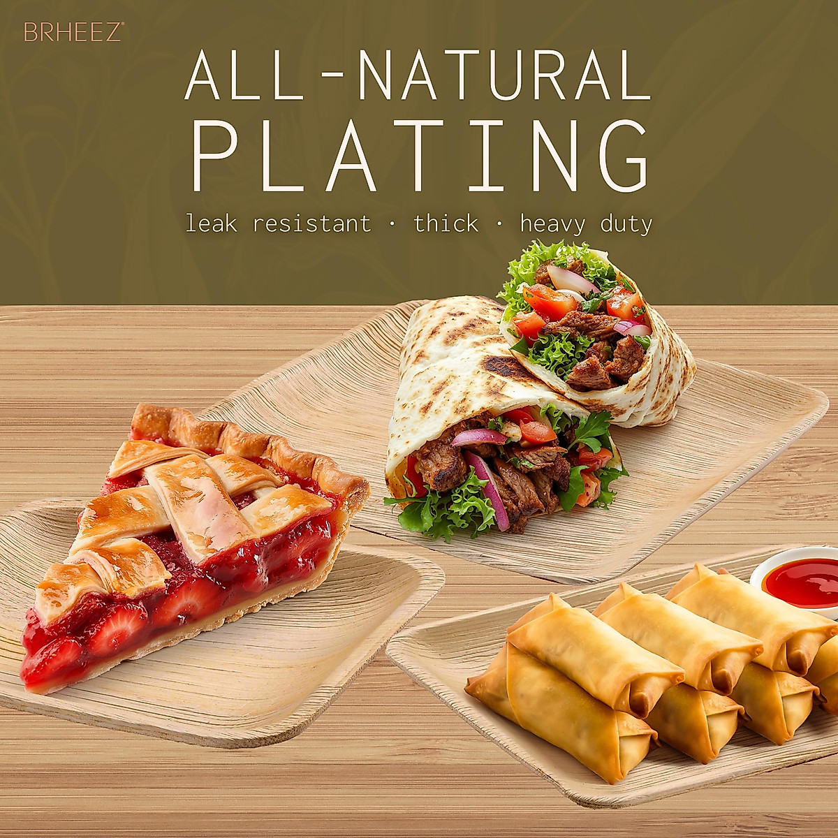 brheez Bamboo Plates made from Palm Leaf 25 Party Plates 10 Inch Eco Friendly Compostable & Biodegradable – Disposable Plates Heavy Duty and More Environmentally Friendly than Paper Plates