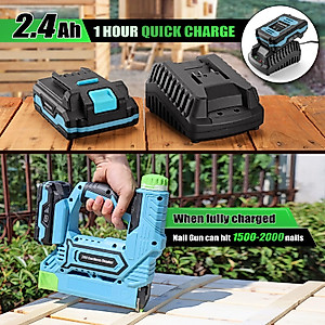 18 GA Brad Nailer Battery Powered, 2 in 1 Cordless Nail Gun with 20V 2.0Ah Battery, Fast Charger, 1500 Nails & 980 Staples, Electric Staple Gun for Furniture Woodworking