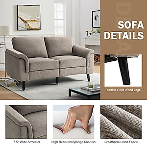 CDCASA Loveseat Sofa, Linen Fabric Mid Century Modern Love Seats Couches, Upholstered 2-Seater Sectional Sofa Small Couch w/Wood Legs for Living Room, Bedroom, Small Space, 1PCS, Light Brown