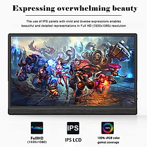 RJTEK Portable Monitor 15.6inch 1080P FHD Travel Display for Laptop HDMI Computer HDR IPS Gaming External Monitor for PC Mac Phone PS4 PS5 Xbox Switch