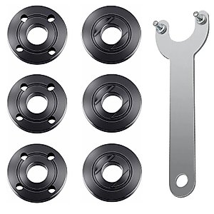 Totowood 7PCS Grinder Flange Angle Wrench Spanner Metal Lock Nut，1PCS Angle Grinder Wrench, 6PCS Flange Nuts,Compatible with Dewalt Bosch Black Decker Ryobi Makita(5/8"-11 threaded shaft)