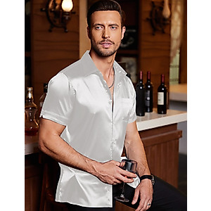 COOFANDY Mens Floral Rose Printed Short Sleeve Dress Shirts Prom Wedding Party Button Down Shirts#