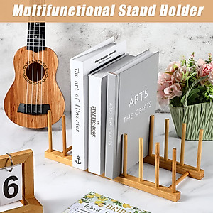 6 Pcs Bamboo Dish Rack 8 Slots Wooden Plates Rack Drying Organizer for Cabinet Classroom Book Organize Pot Lid Holder Bowl Cup Cutting Board Wood Display Stand for Kitchen Cabinet Storage Organizer