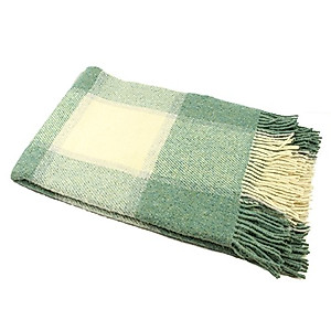 Biddy Murphy, Genuine Irish 100% Wool Plaid Blankets, Soft & Warm Lambswool Knee Throw/Toss Size 54" x 45" Inches, Imported from Ireland, Green/White