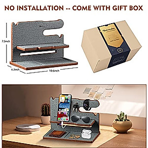 Gifts for Men,Leather Phone Stand Docking Station,Birthday Gifts for Him Dad Boyfriend Husband Guys,Watch Holder Desk Nightstand Organizer for Valentines Father's Day Anniversary Graduation from Wife