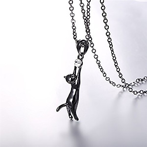 U7 Black Cat Necklace with Rhinestone Black Color Kitten Animal Pendant for Women Teen Girls