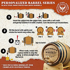 Personalized 20 Liter Oak Aging Barrel (5 gallon) with Stand, Bung and Spigot | Age Cocktails, Bourbon, Rum, Tequila, Beer, Wine and More! | Laser Engraved P5 Custom Whiskey Barrel Design
