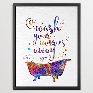 Dignovel Studios Unframed 8X10 Watercolor Bathroom sign print Quotes Print Wash Your Worries Away Funny Bathroom Print Inspirational Wall Decor dnc36