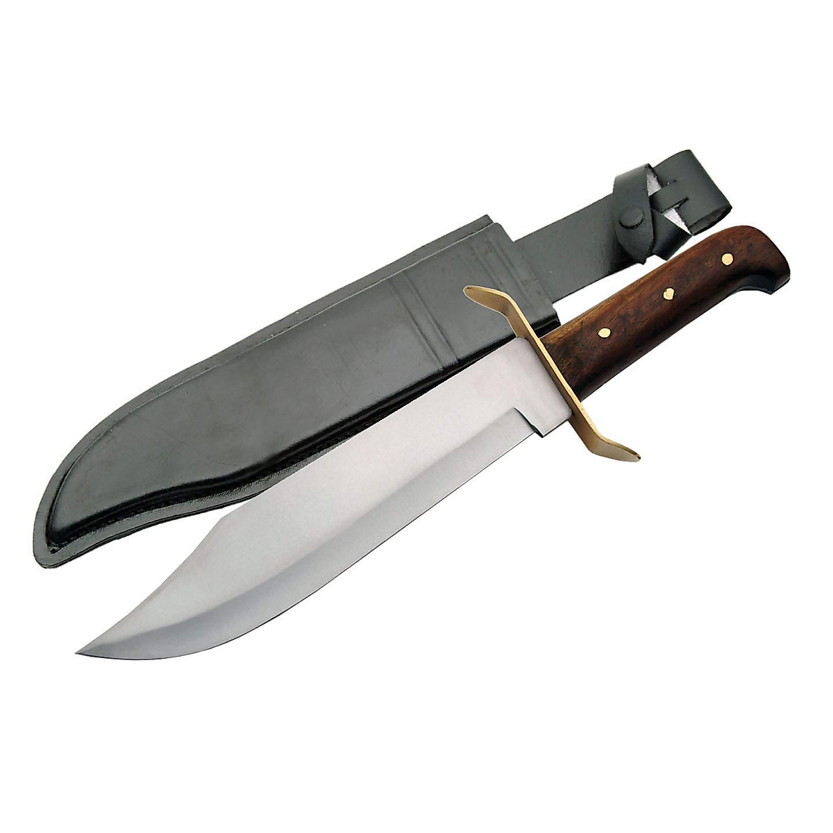 SZCO Supplies 15” Classic Wood Handle Carbon Steel Bowie Blade Outdoor Survival Knife,Brown/Brass