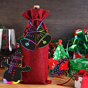 72 Pieces Christmas Scratch Ornaments Scratch Art Ornaments Scratch Paper Craft Hanging Craft Art Kits with Wooden Stick and Rope for Kids Christmas Party Decorations