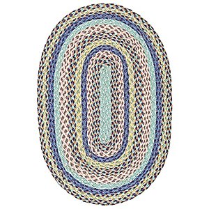 SAFAVIEH Cape Cod Collection Area Rug - 4' x 6' Oval, Blue & Green, Handmade Braided Jute, Ideal for High Traffic Areas in Living Room, Bedroom (CAP241M)