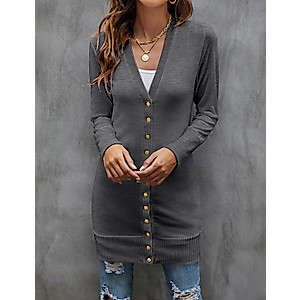 Halife Light Weight Cardigan Sweaters for Women Casual Cuff Long Sleeve Snap Button Cardigan for Work Office Charcoal Gray M