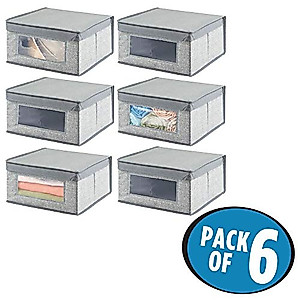 mDesign Medium Fabric Stackable Closet Storage Organizer Box with Front Window/Lid for Bedroom, Office, Mudroom Organization, Hold Clothes, Blankets, Linens, Lido Collection, 6 Pack, Gray