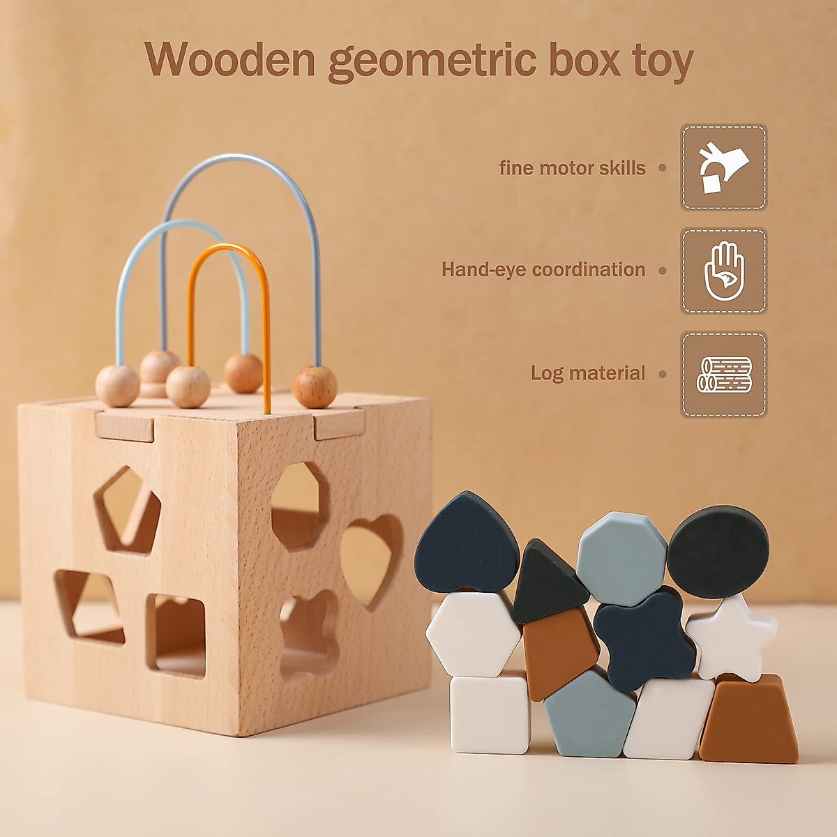bopoobo Wooden Activity Cube Center Toys with Bead Maze Shape Sorter for 1-3 Montessori Toys for Toddlers Educational Wooden Developmental Learning Toys for Kids