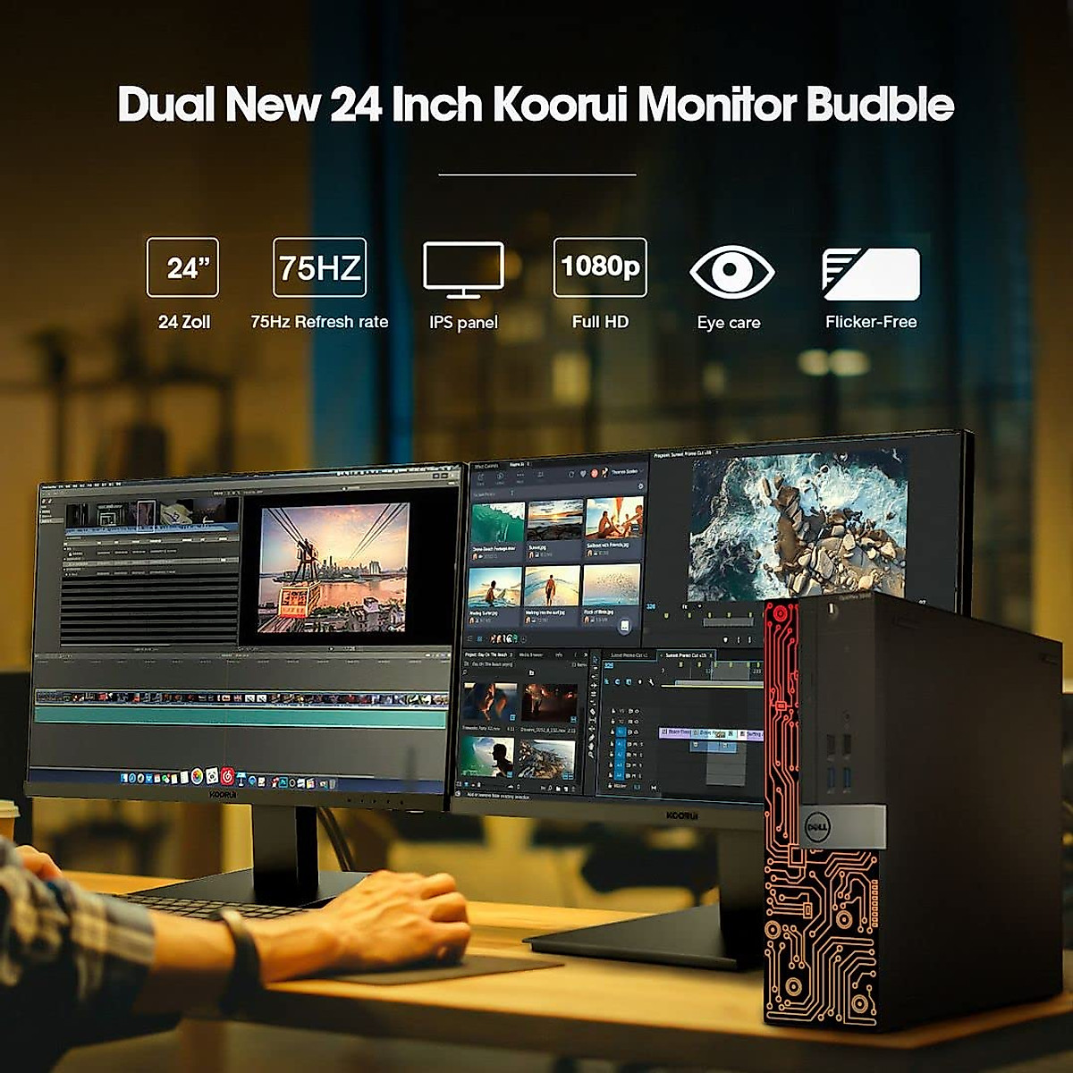 Dell OptiPlex Desktop Computers PC with Dual Koorui 24 Inch Monitor Bundle, Intel Core i7-6700, 16GB Ram 512GB M.2 NVMe SSD, Built-in WiFi and Bluetooth, RGB Light, Windows 10 Pro (Renewed)