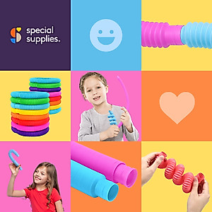 Special Supplies Fun Pull and Stretch Tubes for Kids - Pop, Bend, Build, and Connect Toy, Provide Tactile and Auditory Sensory Play, Colorful, Heavy-Duty Plastic (16-Pack Primary Colors)