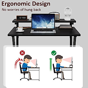 COTUBLR Small Desk, 27.5 Inch Small Computer Desk for Small Spaces, Computer Desk with Adjustable Monitor Stand, Compact Desk with Storage, Tiny Desk Study Desk for Bedroom Home Office, Black
